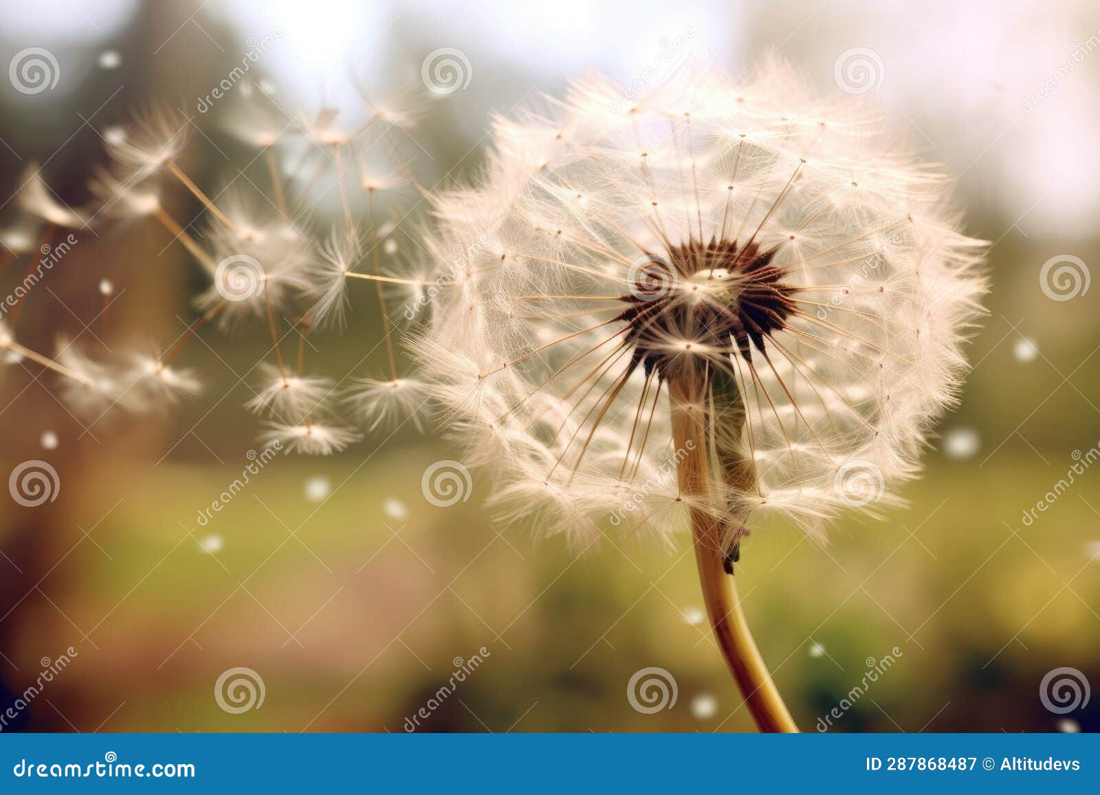 Dandelion Seed Head with Seeds Detaching in Breeze Stock Illustration ...
