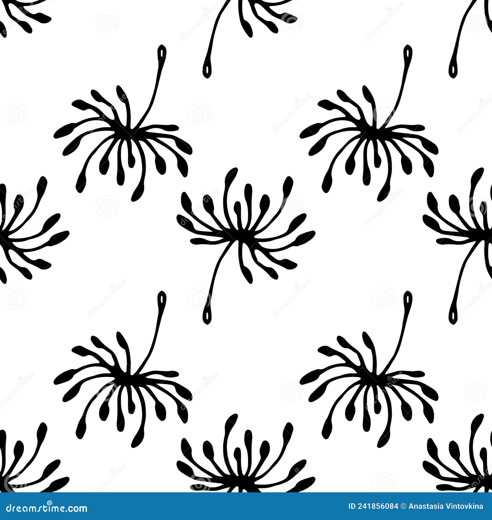Dandelion Seed Pattern. Seamless Pattern of a Hand-drawn Black Outline ...