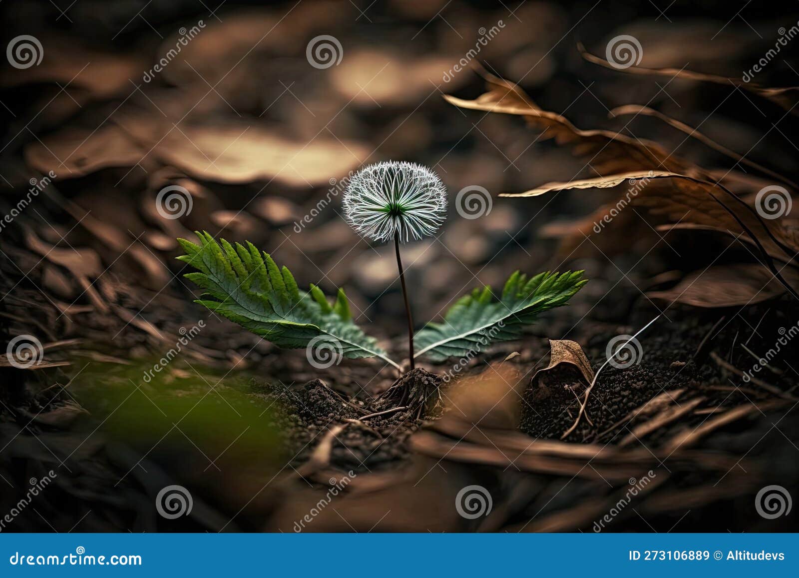 Dandelion Seedling Sprouting on the Forest Floor Stock Image - Image of ...