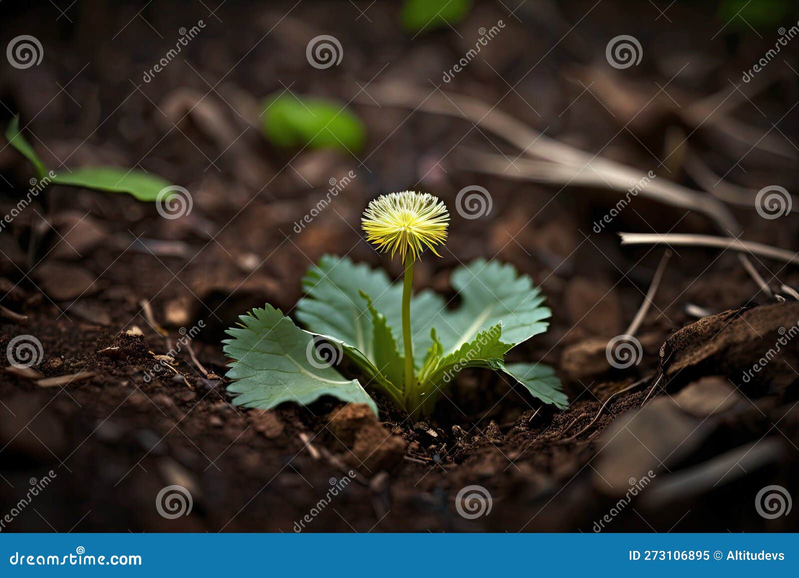 Dandelion Seedling Sprouting on the Forest Floor Stock Image - Image of ...