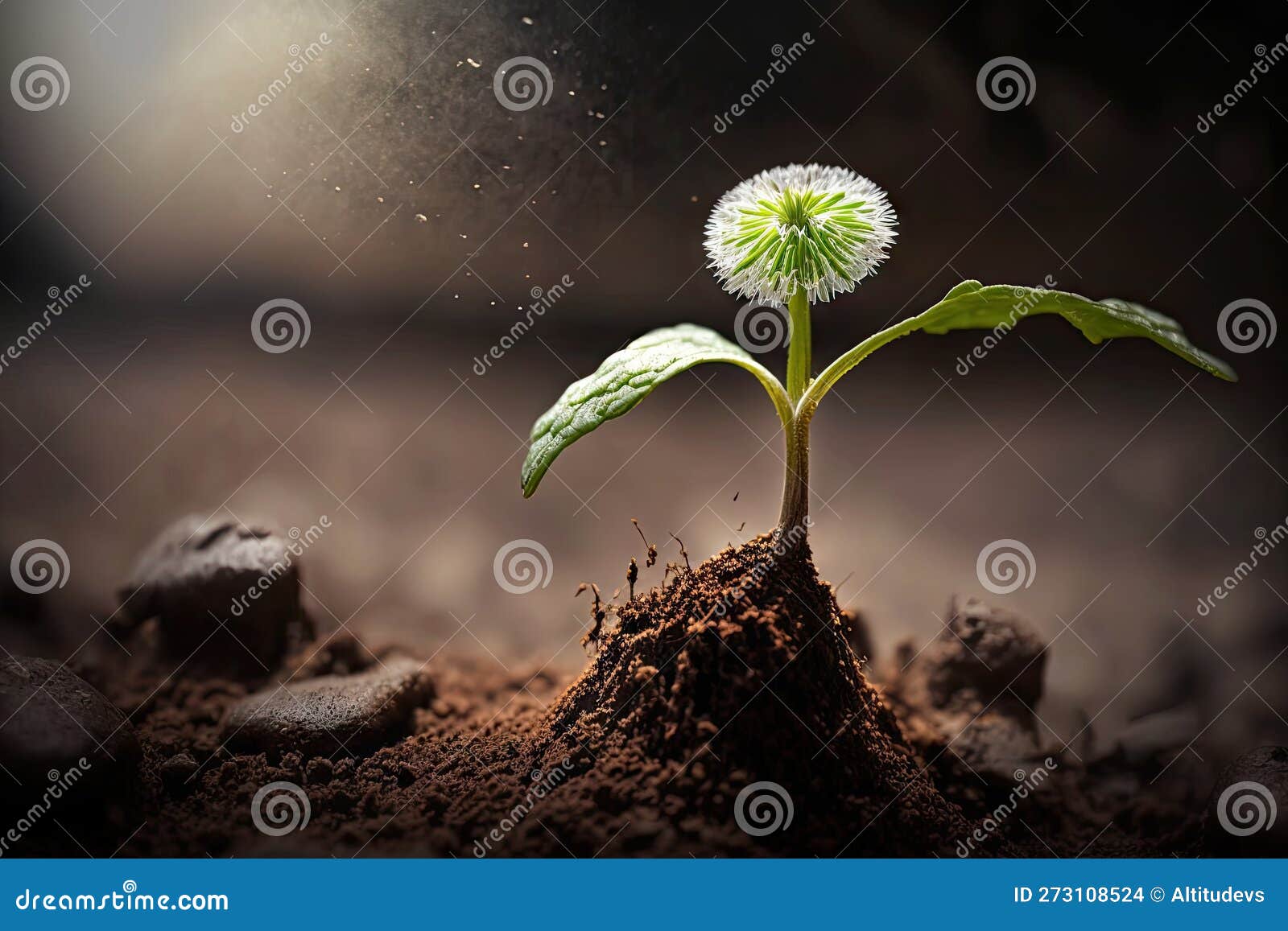 Dandelion Seedling Sprouting from Soil Stock Photo - Image of tender ...