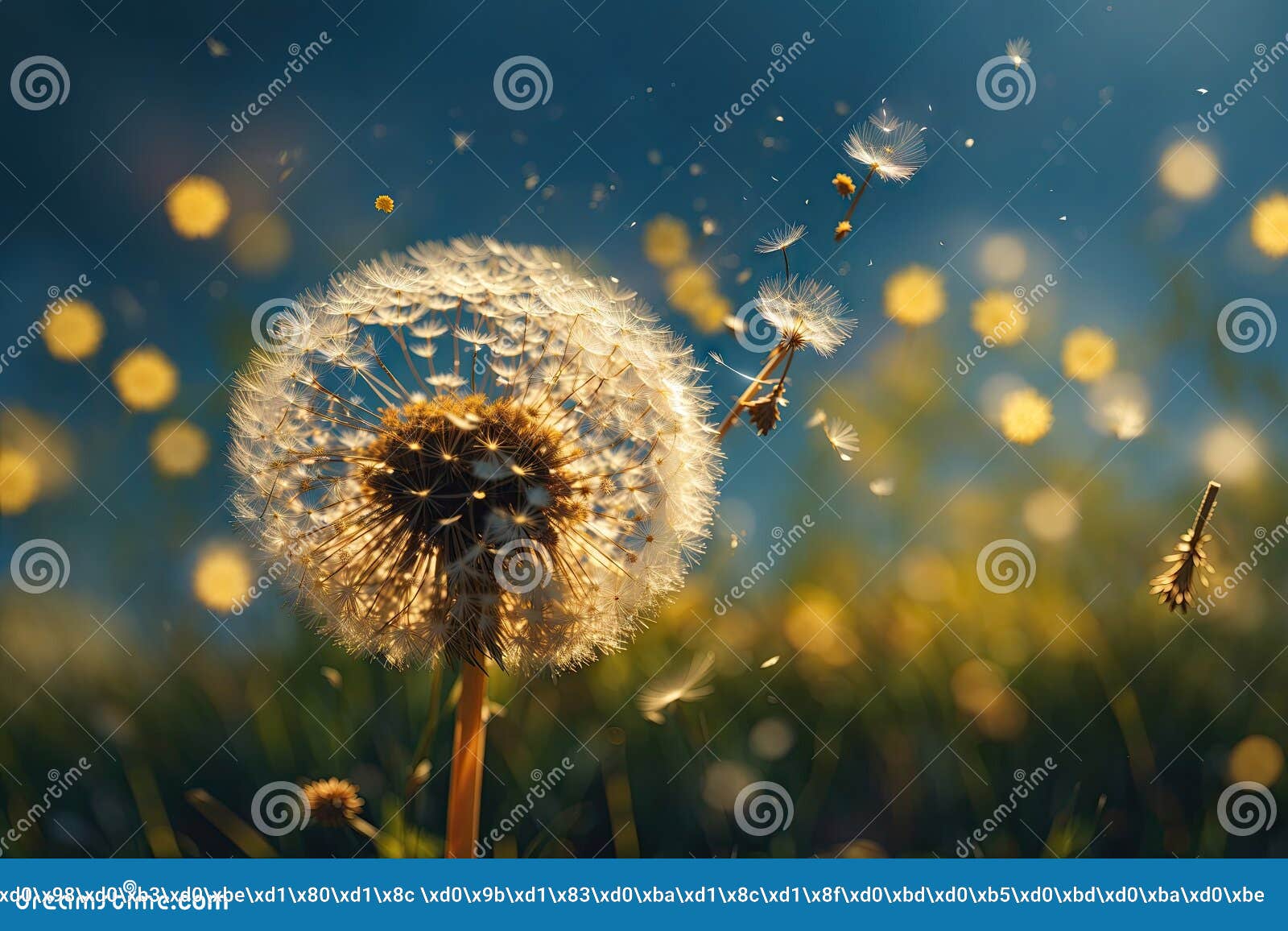 Dandelion with Seeds Blowing Away in the Wind. Ai Generative Stock ...