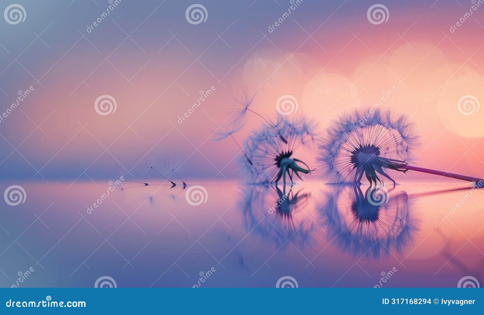 Dandelion Seeds Floating Softly, Violet Lighting Stock Photo - Image of ...