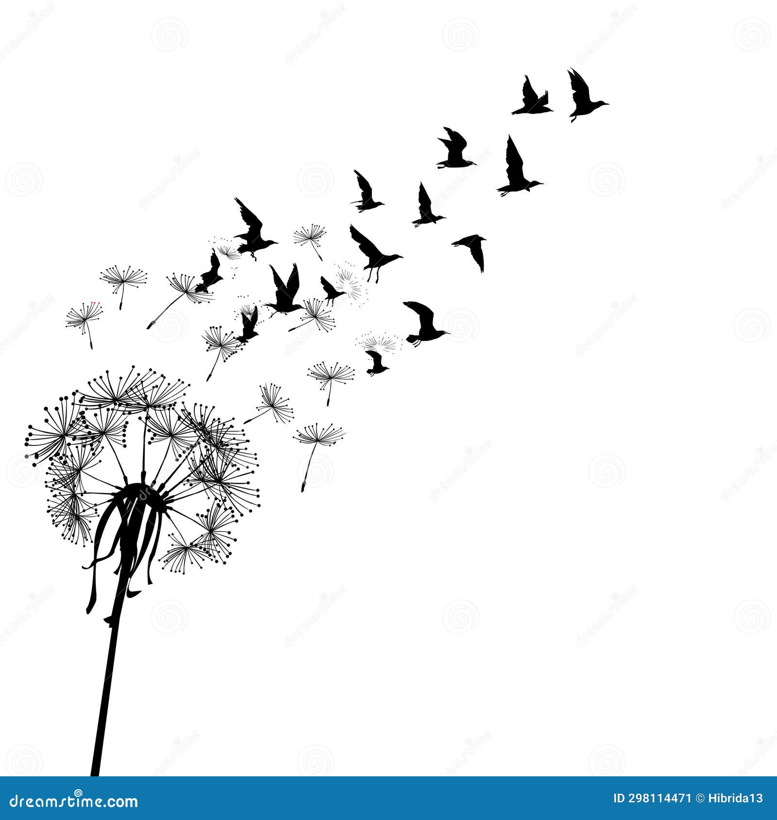 Dandelion With Seeds Transforming In Flying Birds. Cartoon Vector ...