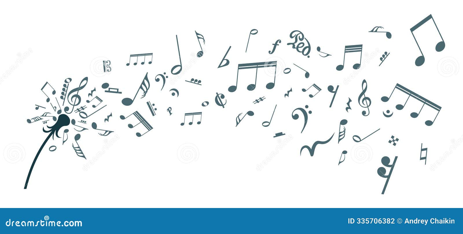 Dandelion With Notes. Black And White Vector Illustration Of A ...