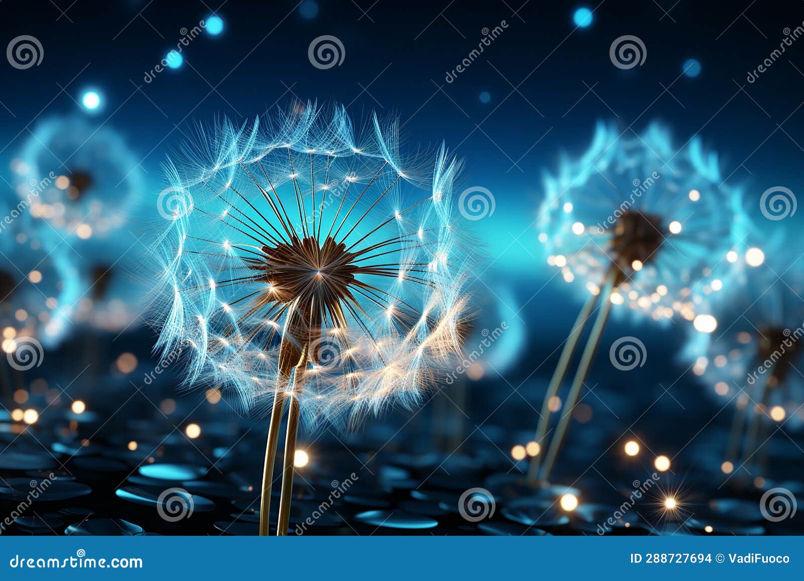 Dandelions in Neon Blue Light Stock Illustration - Illustration of ...