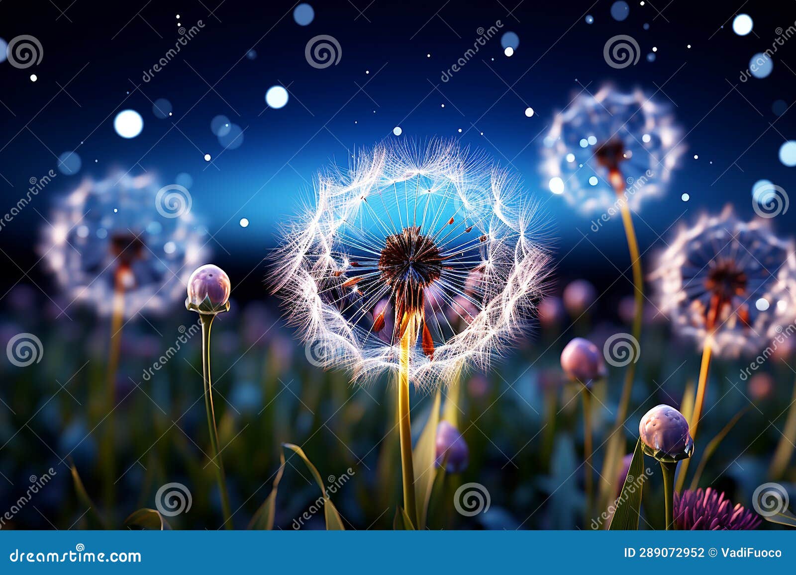 Dandelions in Neon Blue Light Stock Illustration - Illustration of ...