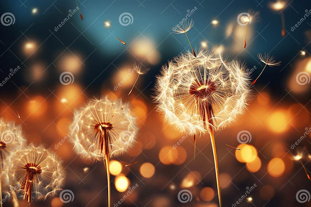 Dandelions in neon light stock illustration. Illustration of purple ...