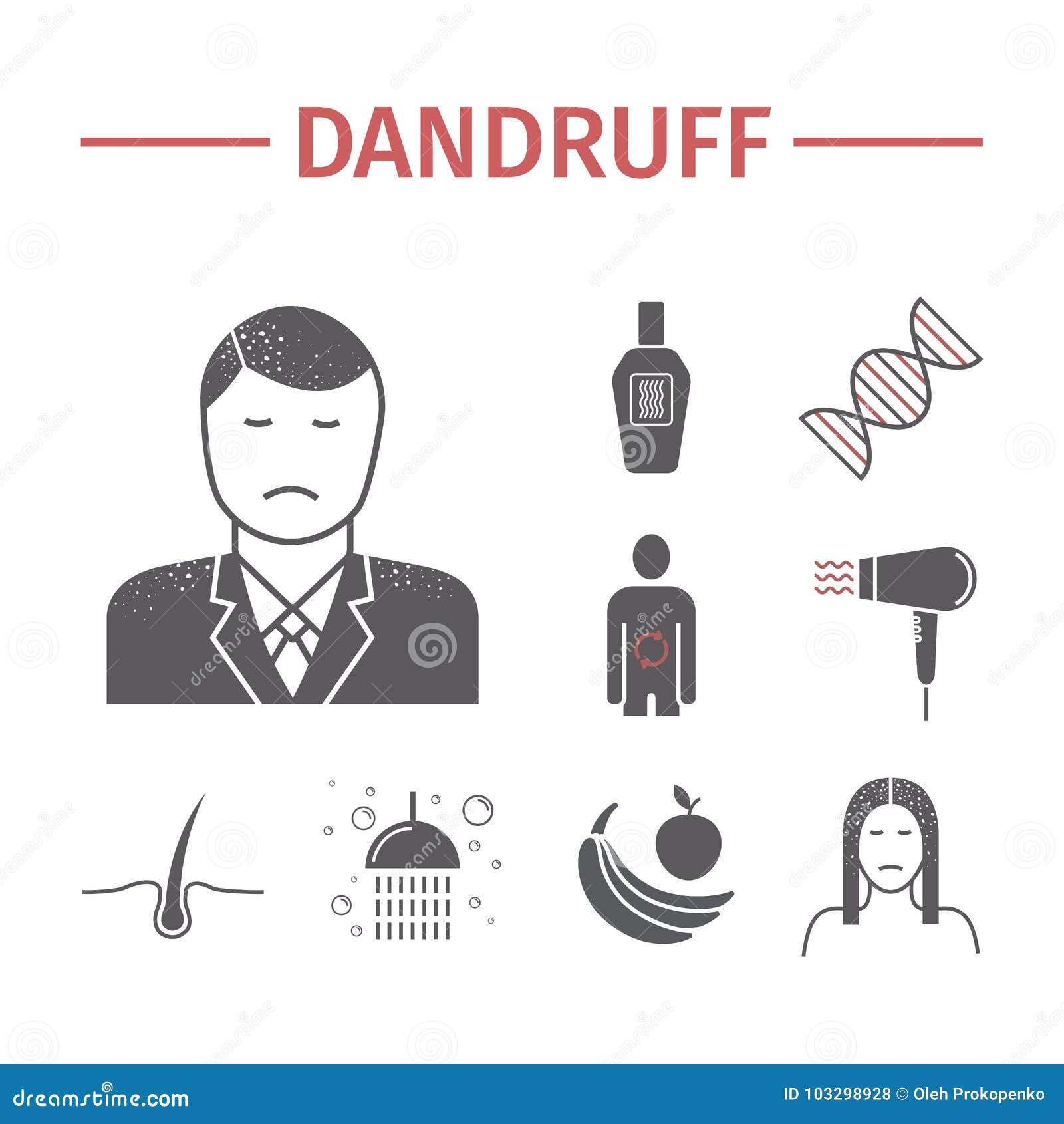 Dandruff Flat Icons Set. Vector Stock Vector - Illustration of embarrassing, expression: 103298928