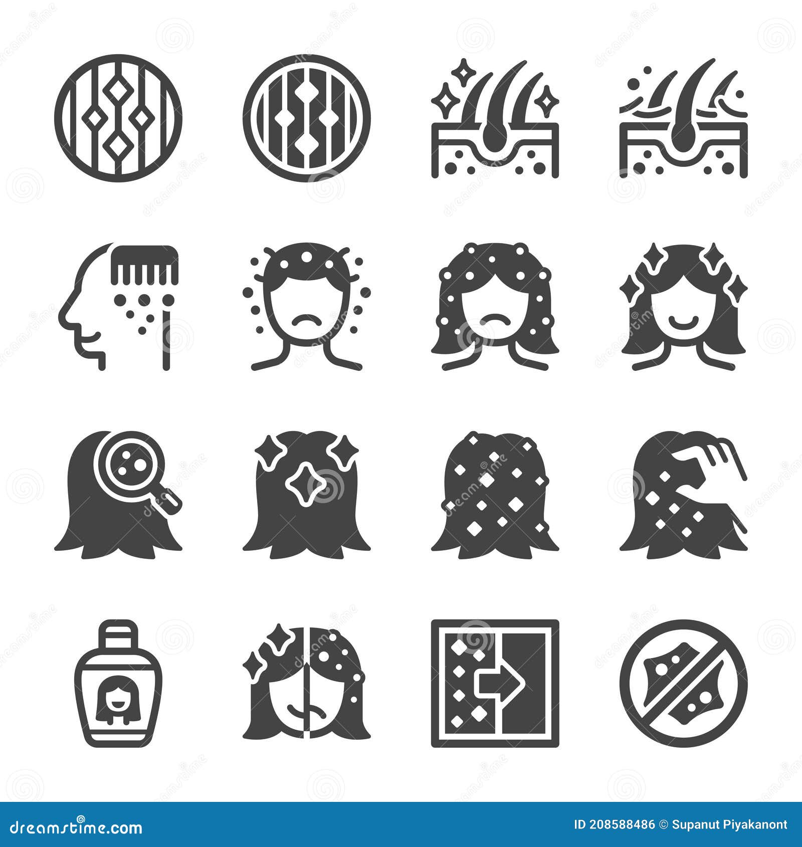 Dandruff icon set stock vector. Illustration of treatment - 208588486