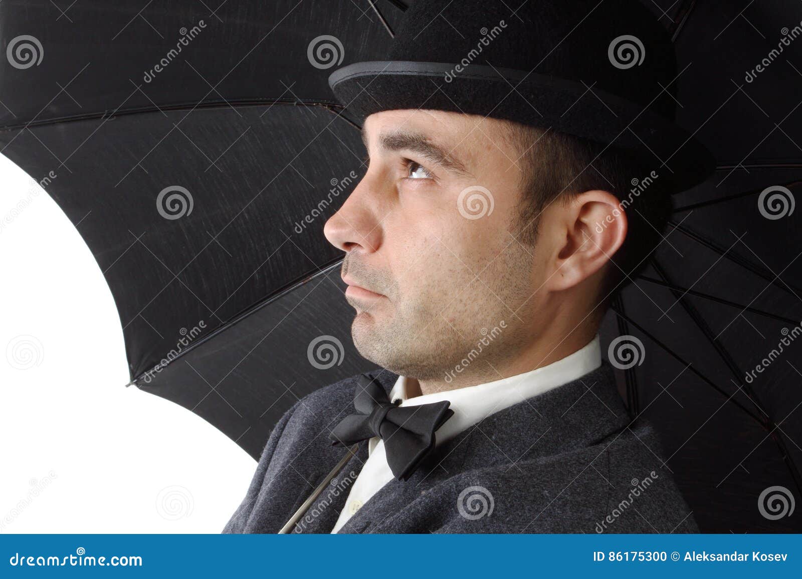 Dandy man with umbrella stock photo. Image of black, coat - 86175300