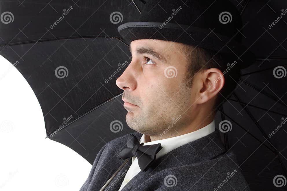Dandy man with umbrella stock photo. Image of black, coat - 86175300