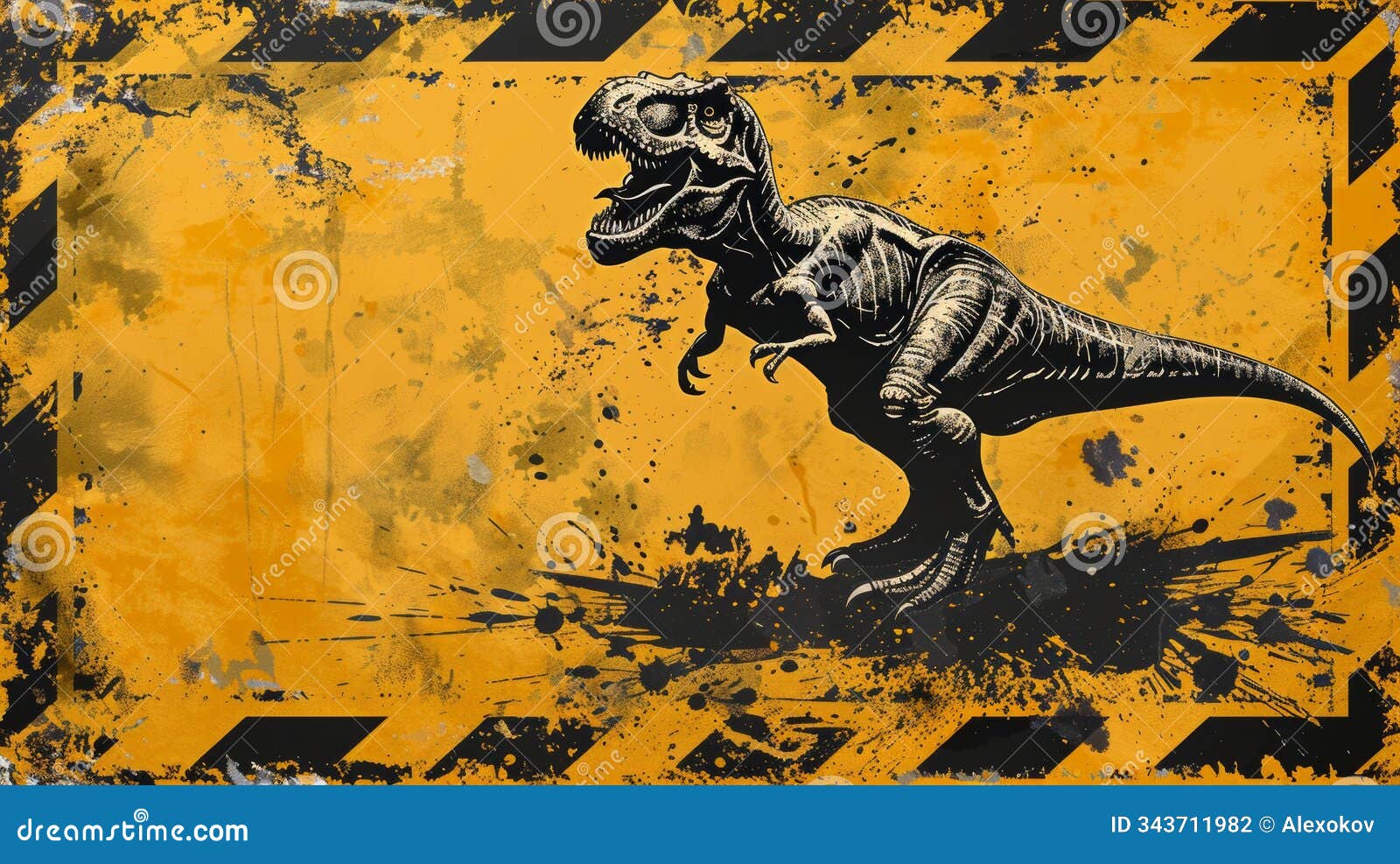 Danger Ahead Warning Sign with T-Rex Generative AI Stock Illustration ...