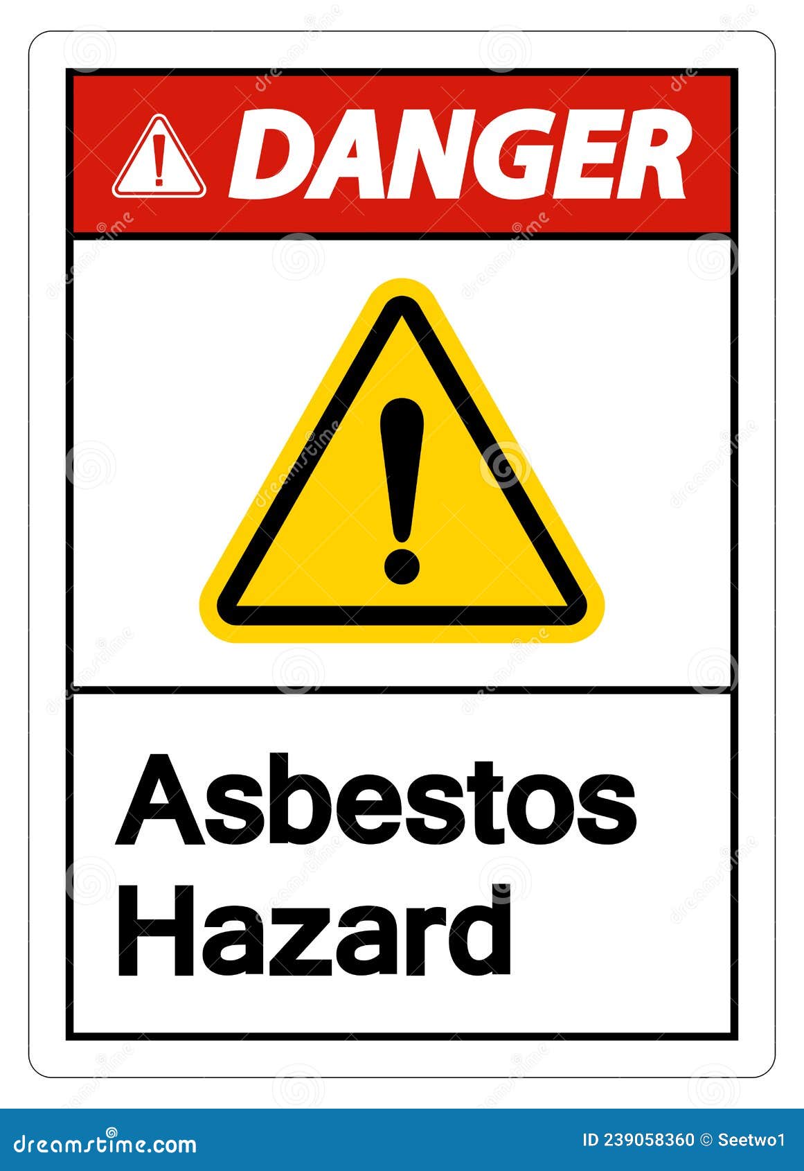 Danger Asbestos Hazard Symbol Sign on White Background Stock Vector ...