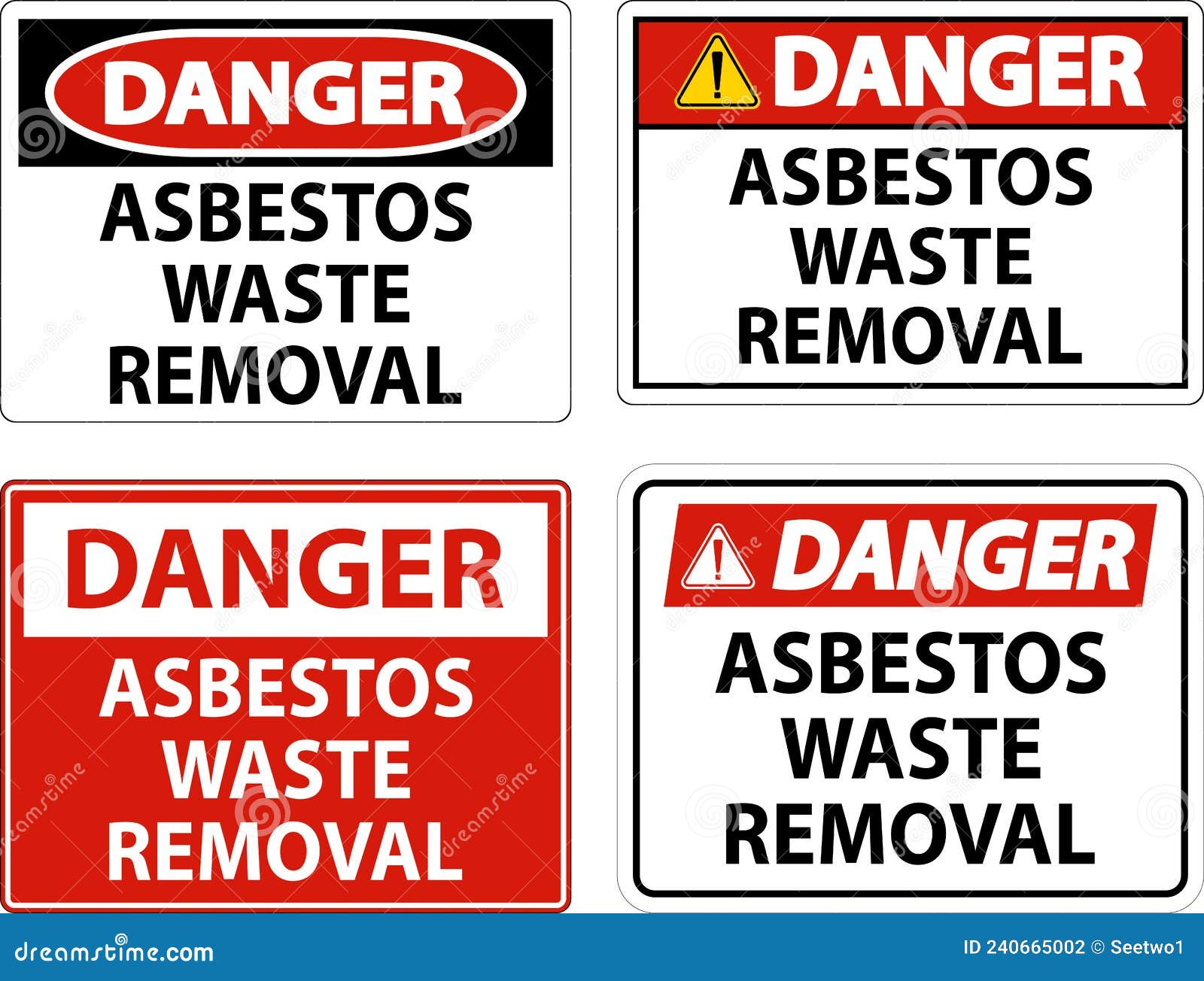 Danger Asbestos Waste Removal Sign on White Background Stock Vector ...