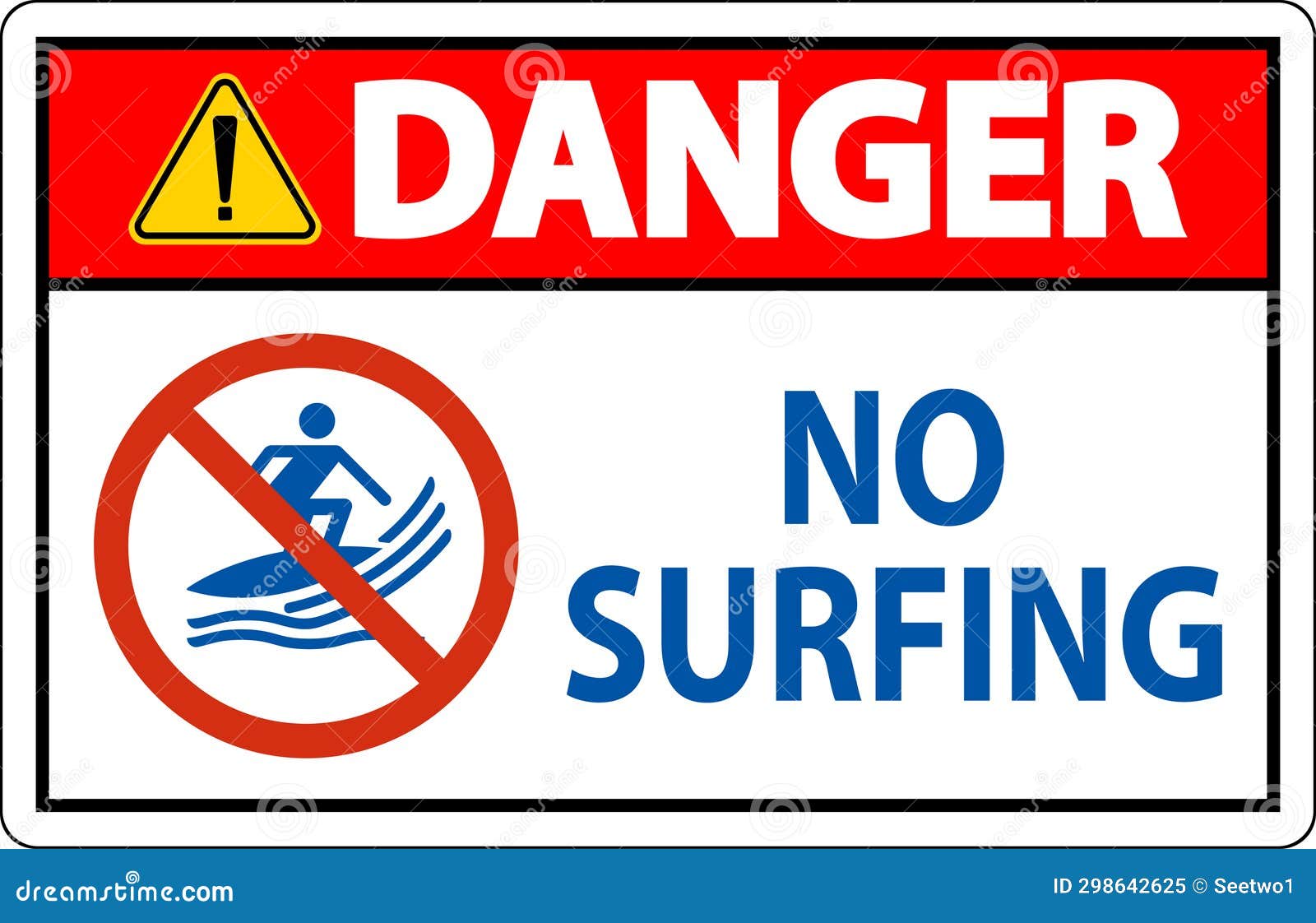 Danger Beach Safety Sign No Surfing Stock Vector - Illustration of sand ...