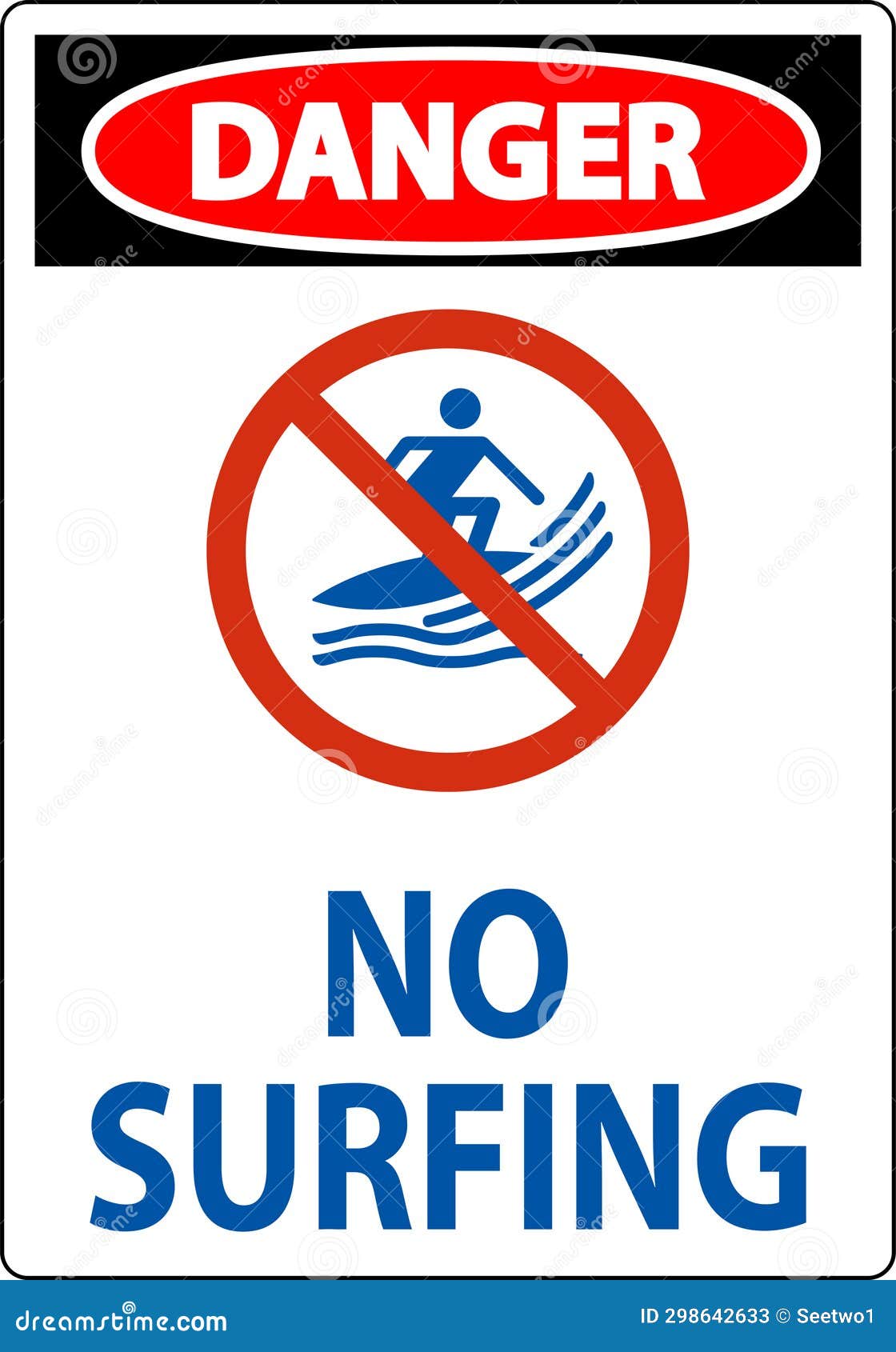 Danger Beach Safety Sign No Surfing Stock Vector - Illustration of stop ...