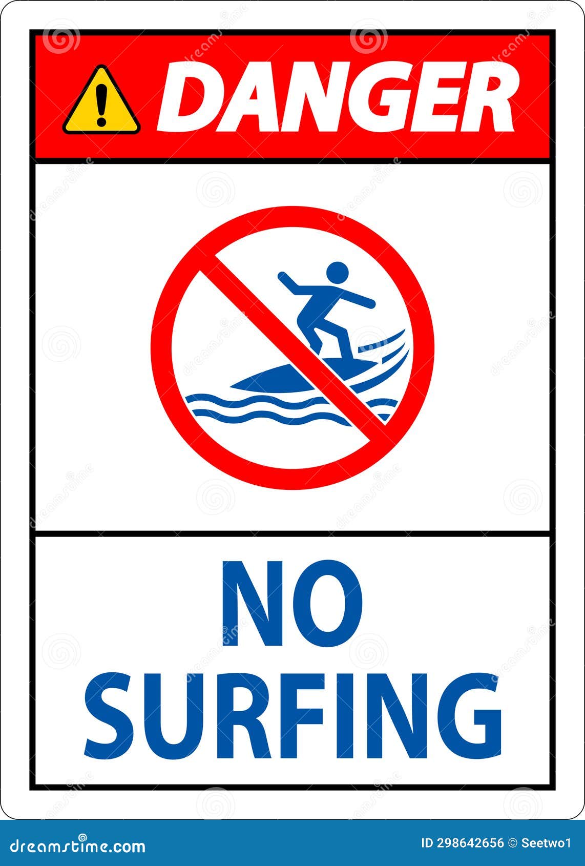 Danger Beach Safety Sign No Surfing Stock Vector - Illustration of ...