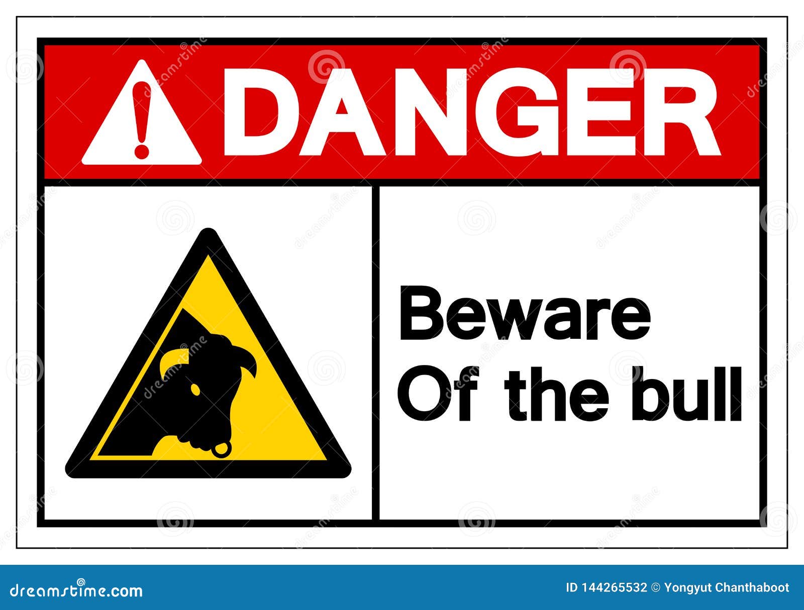 Danger Beware of Bull Symbol Sign, Vector Illustration, Isolate on ...