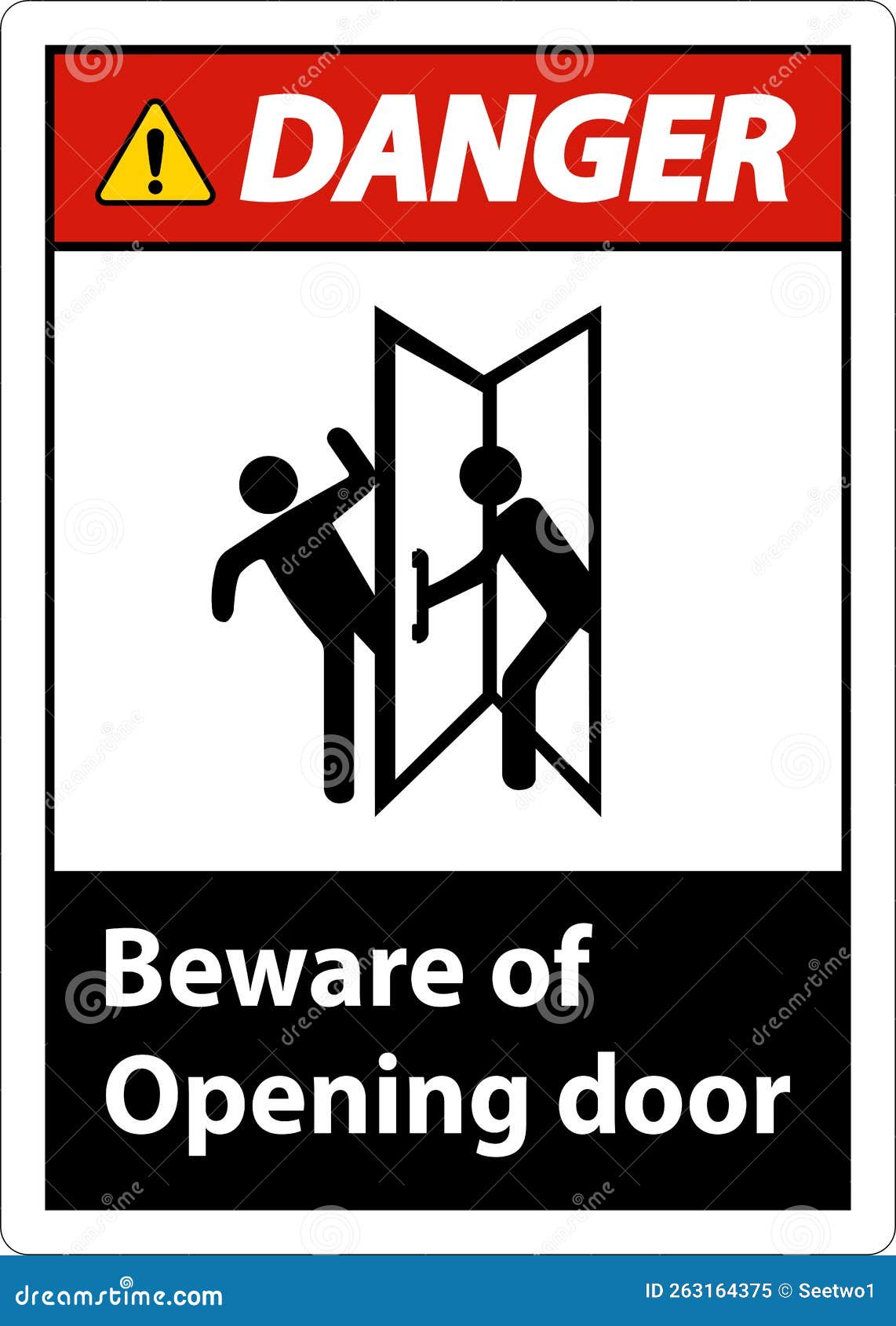 Danger Beware Opening Door Sign on White Background Stock Vector ...