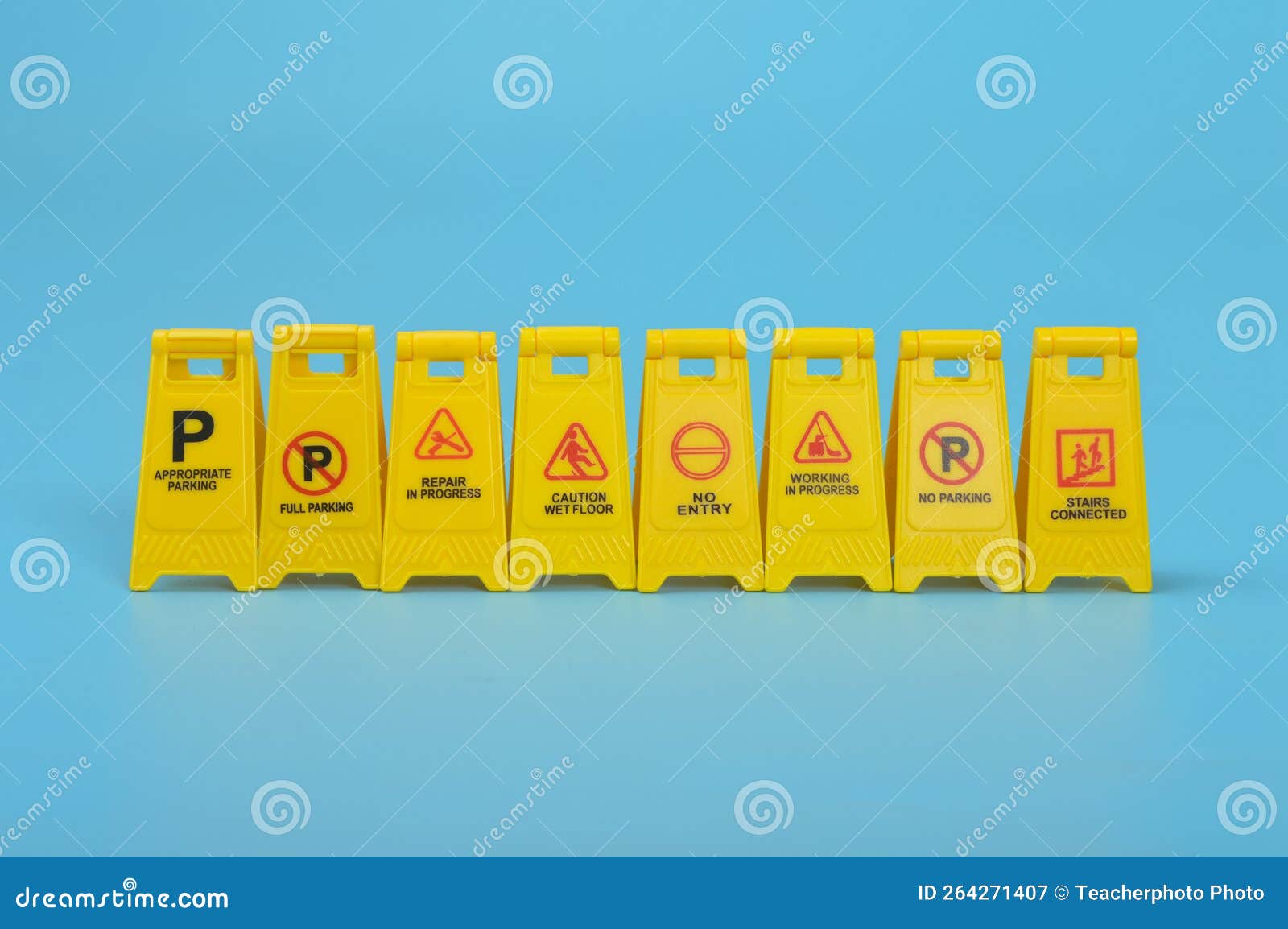 Danger and Caution Street Signs Isolated on a Blue Background Stock ...