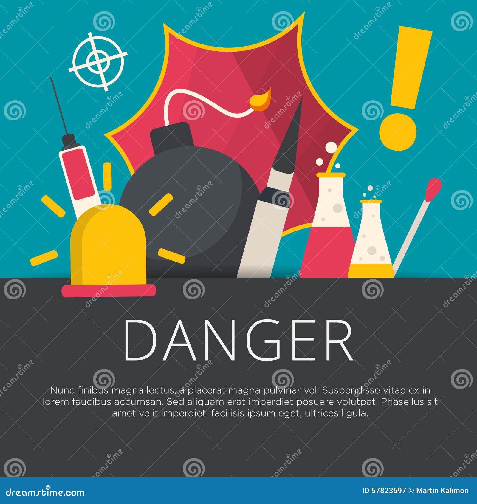 Danger Concept in Flat Design. Stock Vector - Illustration of explode ...