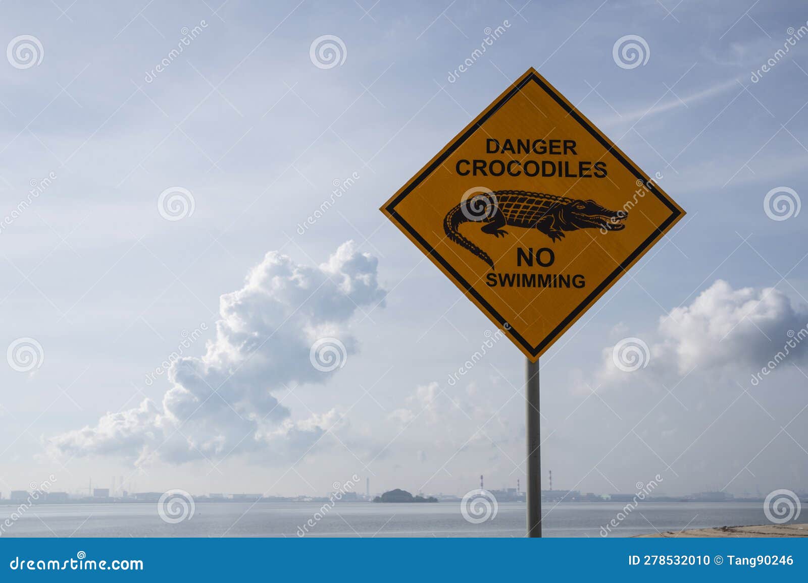 Danger of Crocodile Warning Sign on the Beach Stock Photo - Image of ...