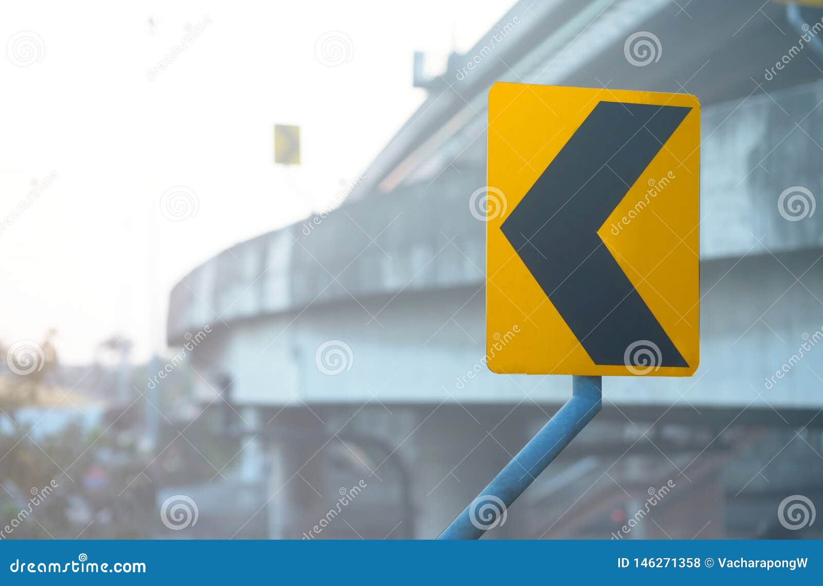 Danger Curve Road Sign with Sun Flare Stock Photo - Image of rhombus ...