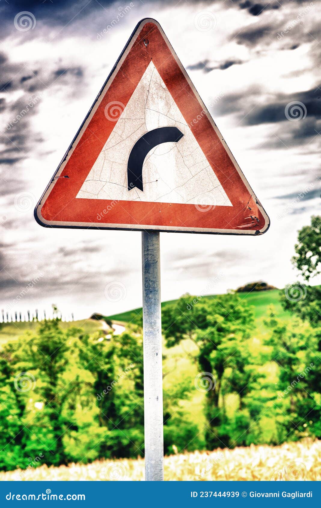 Danger of Curved Track Sign in the Countryside Landscape Stock Image ...
