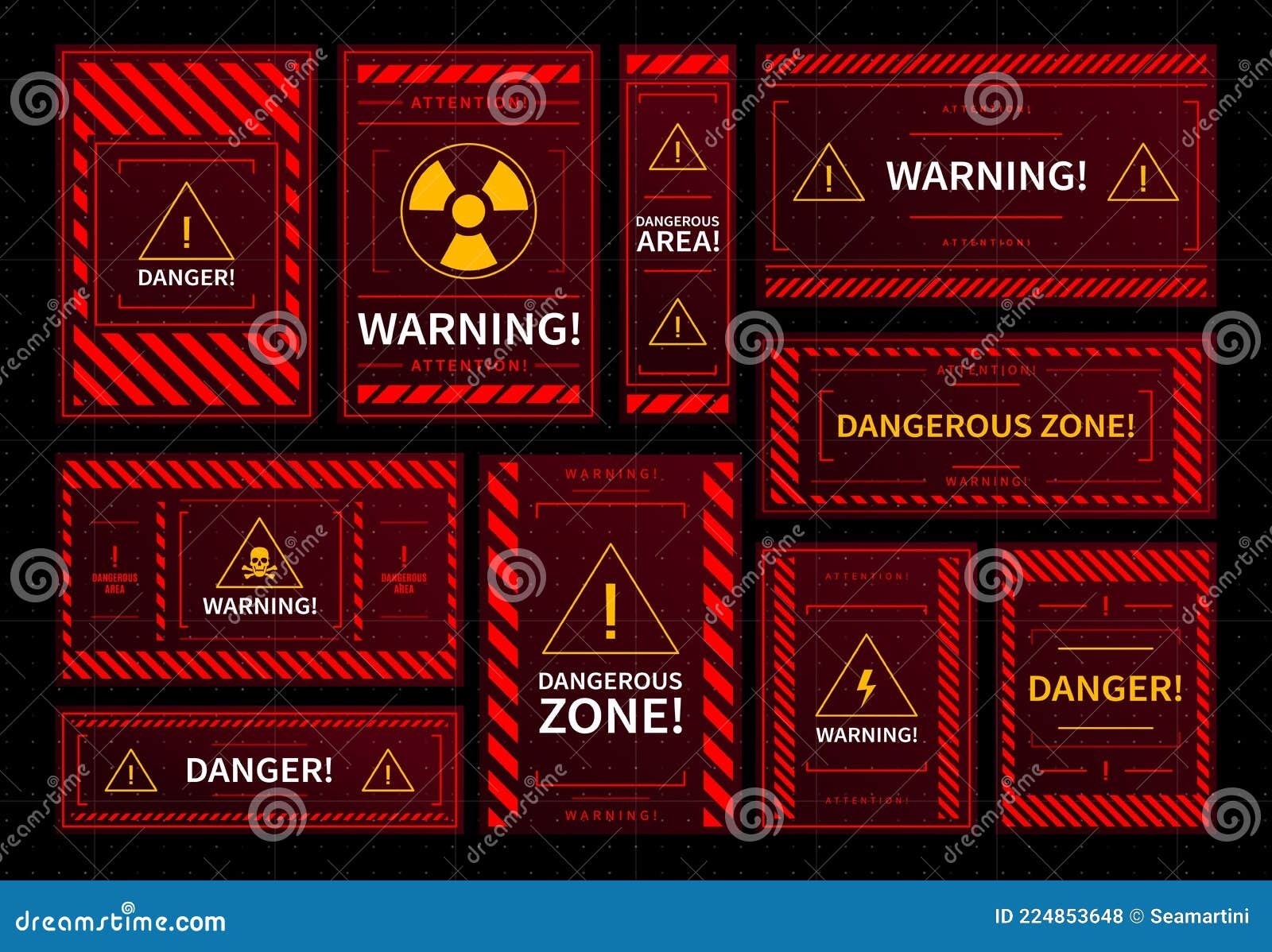 Danger Zone Warning Frames, HUD Interface Alarms Stock Vector ...