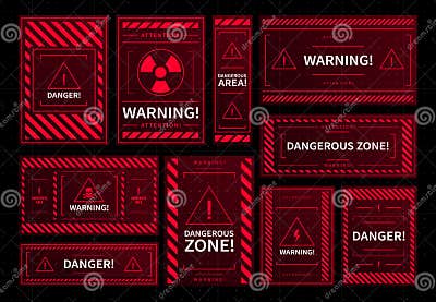 Danger and Dangerous Zone Warning Red Frames, HUD Stock Vector ...