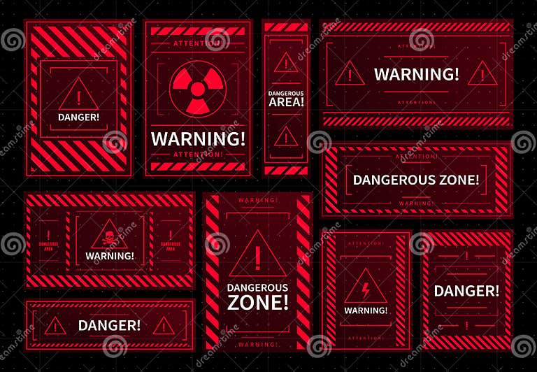 Danger and Dangerous Zone Warning Red Frames, HUD Stock Vector ...