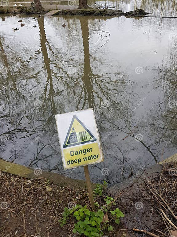Danger deep water sign. stock image. Image of pond, risk - 112910265