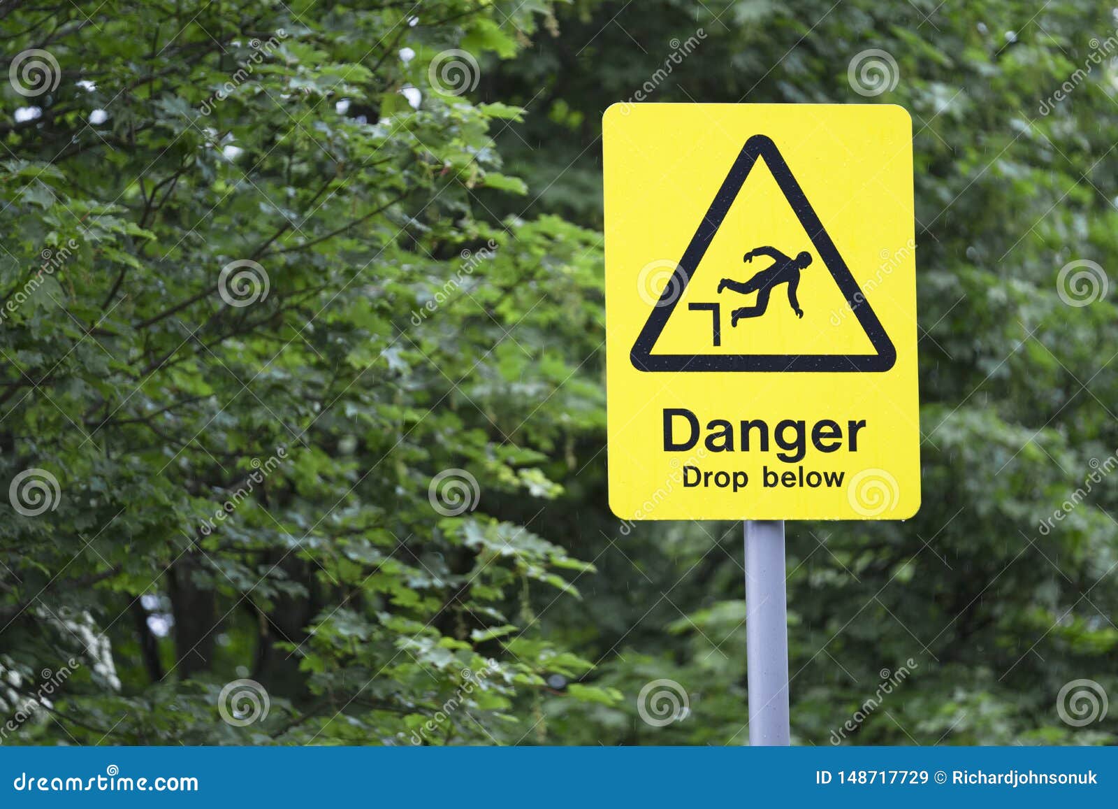Danger Drop Below Yellow Triangle Warning Sign Stock Image ...