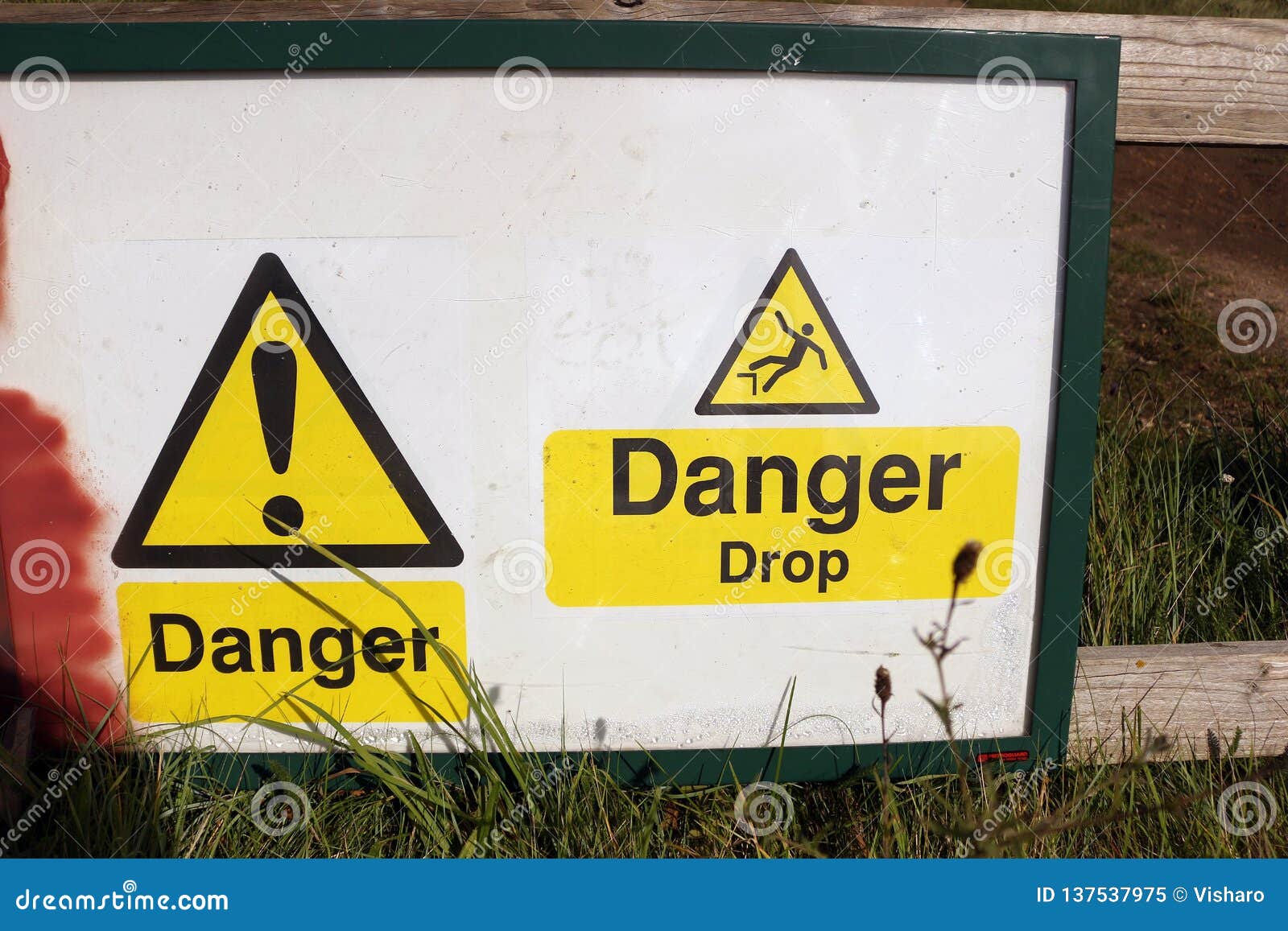 Danger Drop Below Yellow Triangle Warning Sign Stock Image ...
