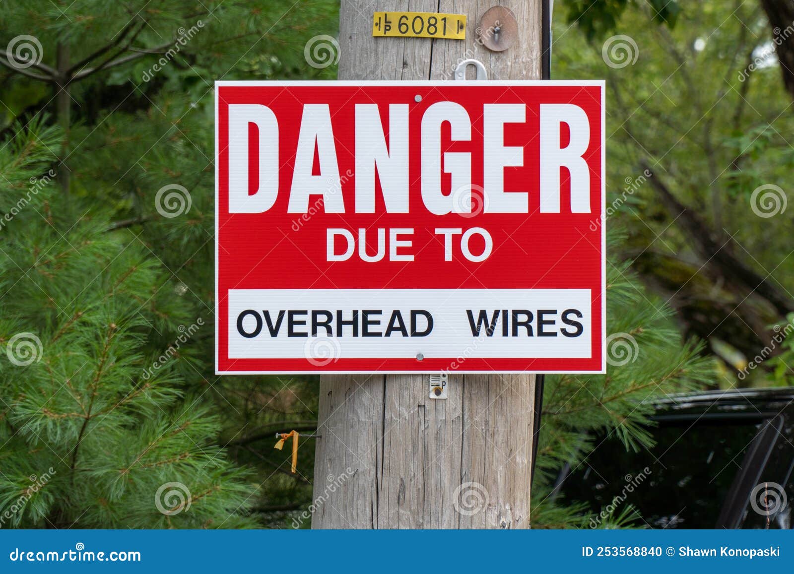 Danger Due To Overhead Wires Sign Stock Photo - Image of protection ...