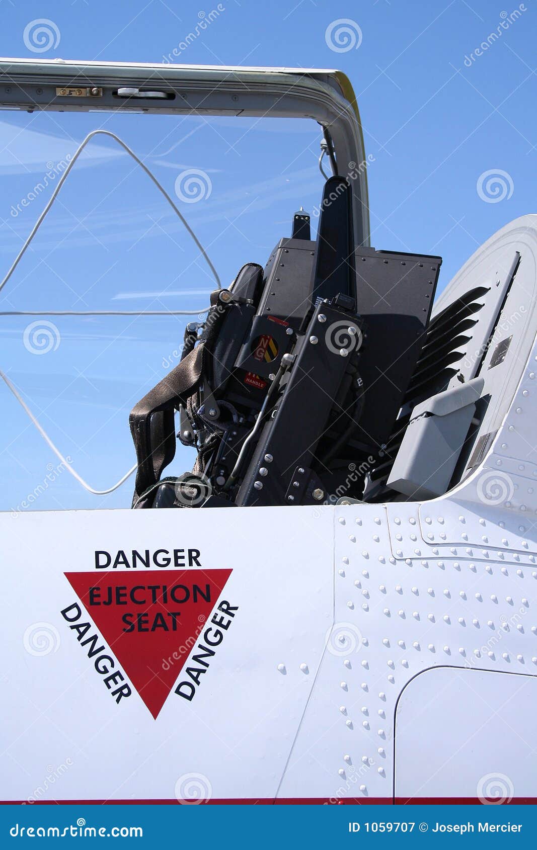 Red Ejector Seat Warning Sign On Jet Fighter Aeroplane Fuselage. Danger ...
