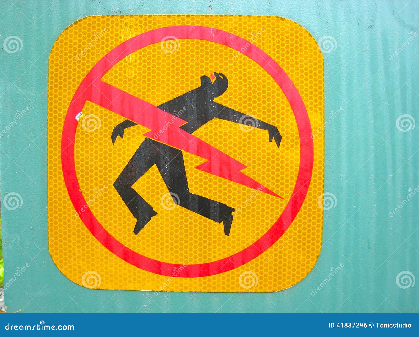 Danger Of Electrocution Yellow Sign On Gray. High Voltage Warning Sign ...