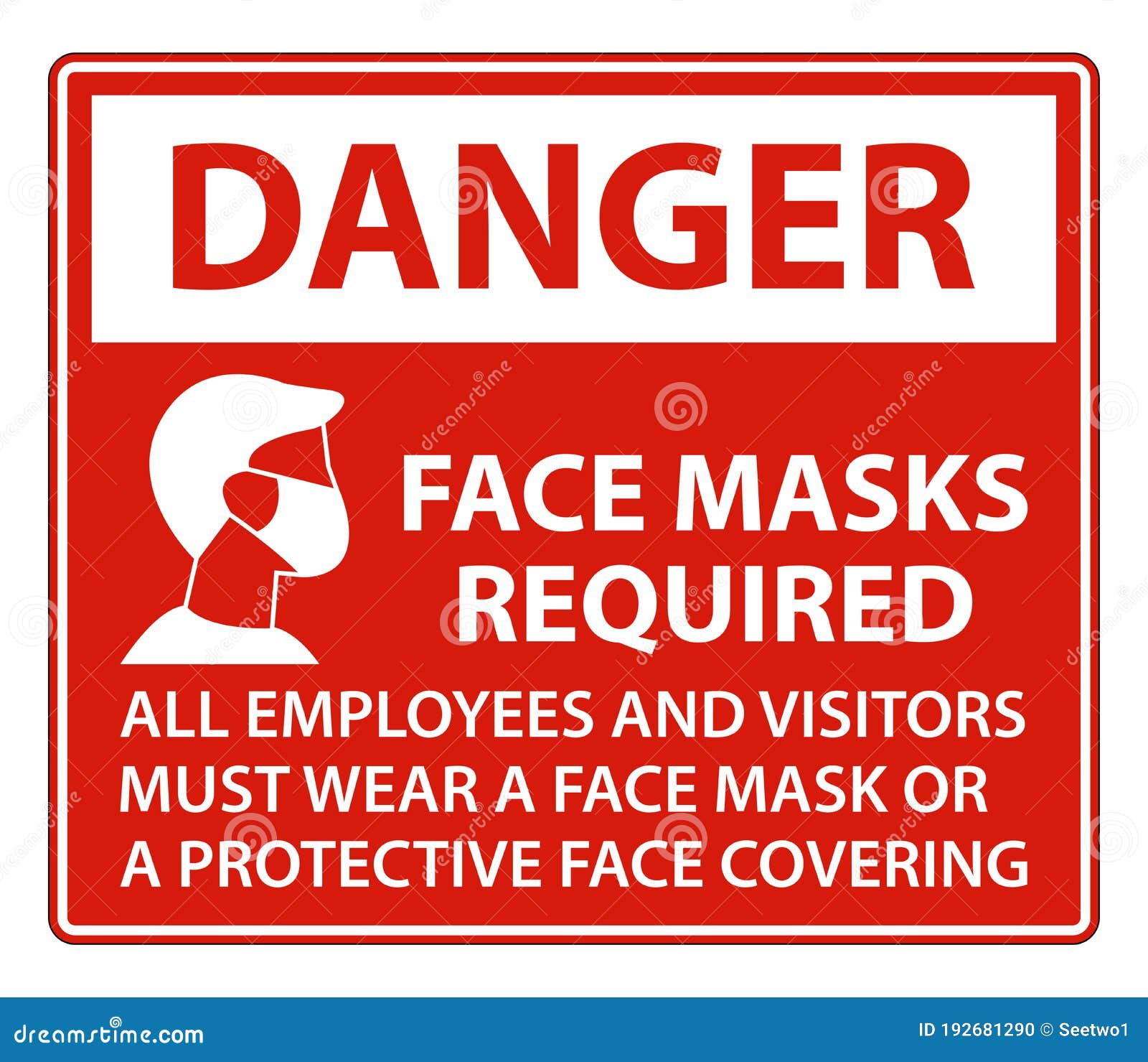 Danger Face Masks Required Sign on White Background Stock Vector ...