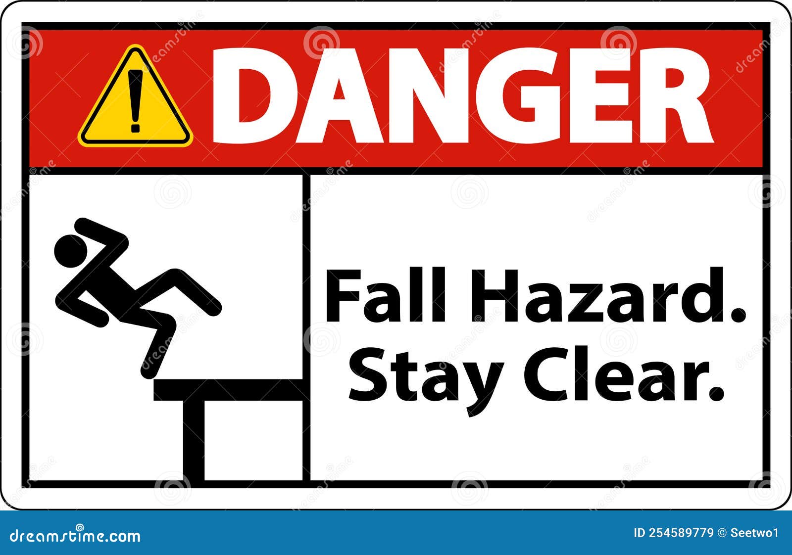 Danger Fall Hazard Beyond This Point Sign On White Background Cartoon ...