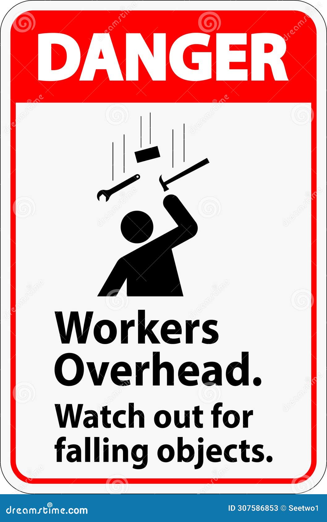 Danger Falling Debris Sign, Workers Overhead Falling Objects Stock ...