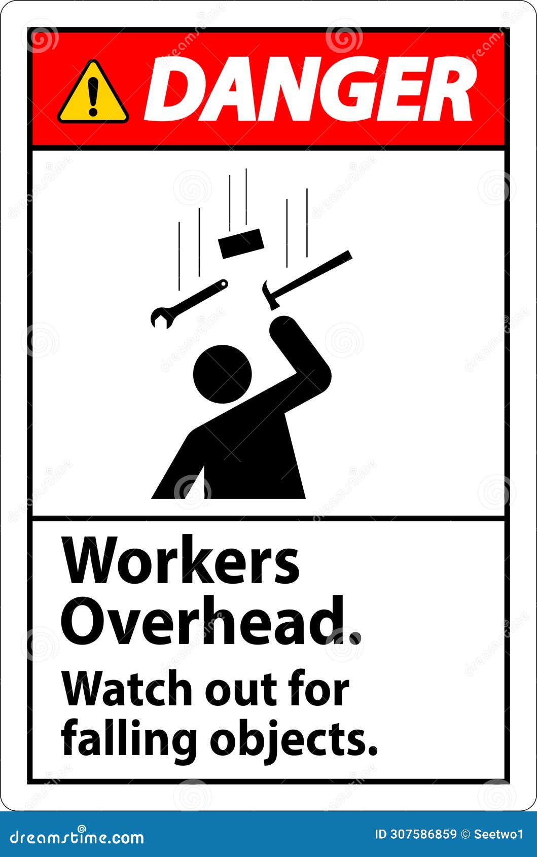 Danger Falling Debris Sign, Workers Overhead Falling Objects Stock ...