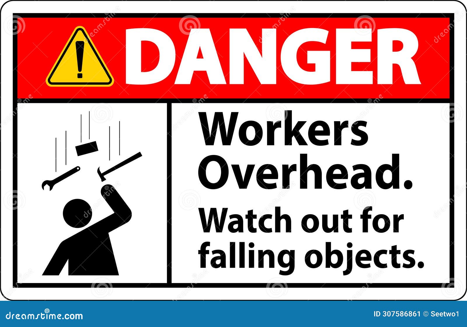 Danger Falling Debris Sign, Workers Overhead Falling Objects Stock ...
