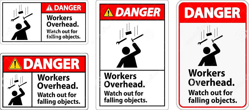 Danger Falling Debris Sign, Workers Overhead Falling Objects Stock ...