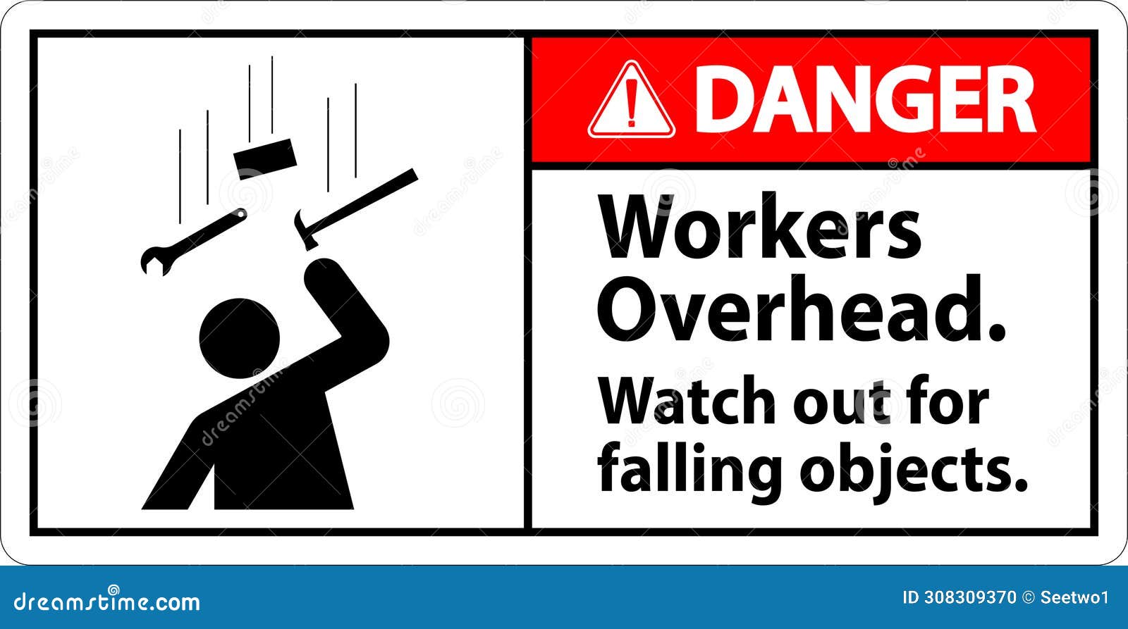 Danger Falling Debris Sign, Workers Overhead Falling Objects Stock ...