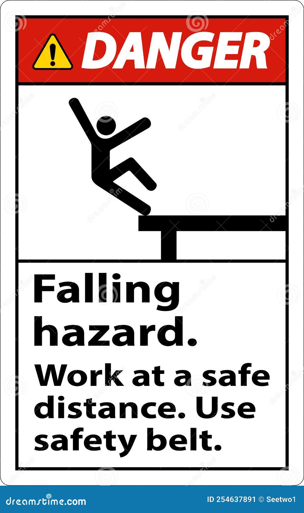Danger Falling Hazard Use Safety Belt Sign on White Background Stock ...