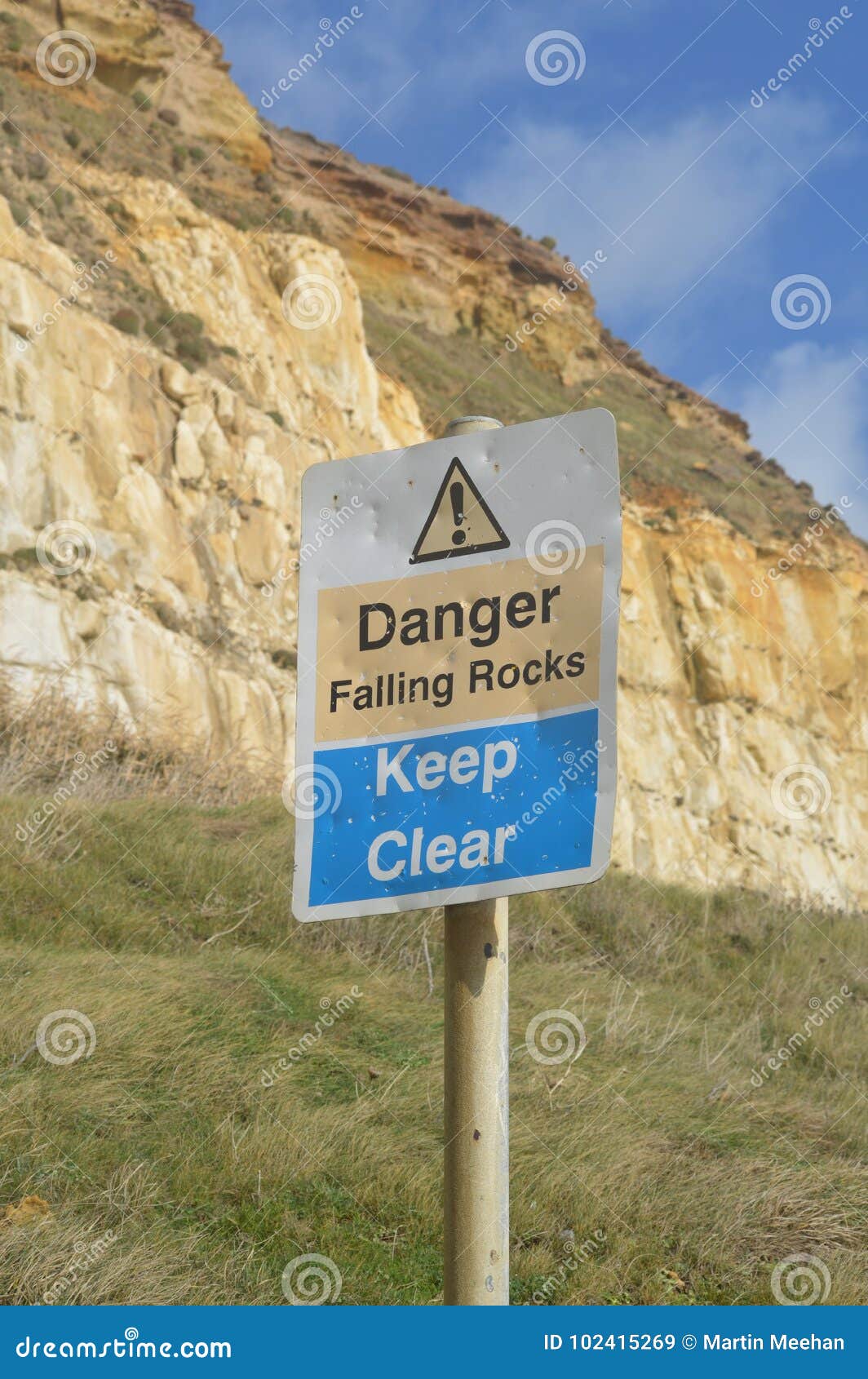 Danger falling rocks sign. stock image. Image of rocks - 102415269