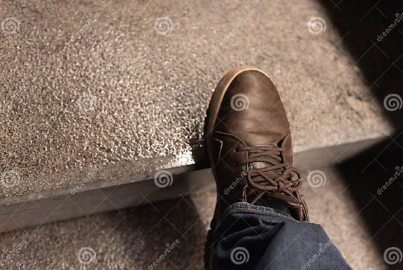 Danger of Falling. Slippery Steps after Rain Stock Photo - Image of ...