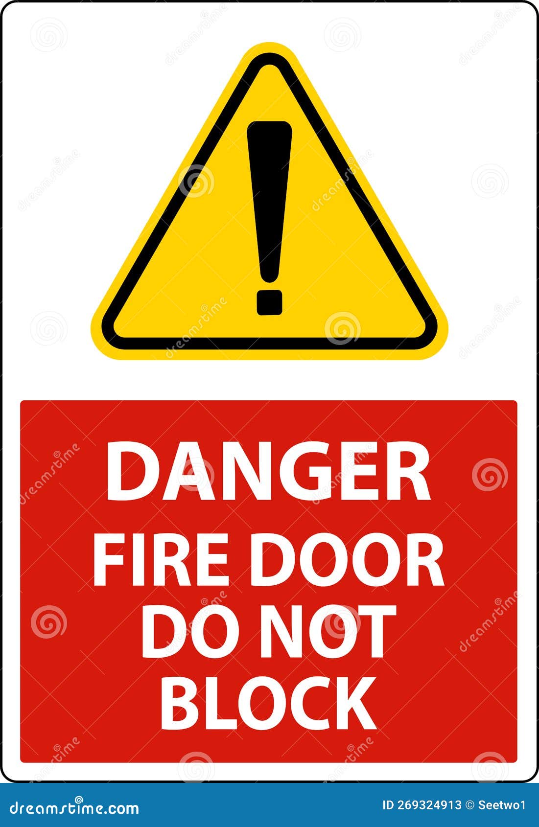 Danger Fire Door Do Not Block Sign on White Background Stock Vector ...