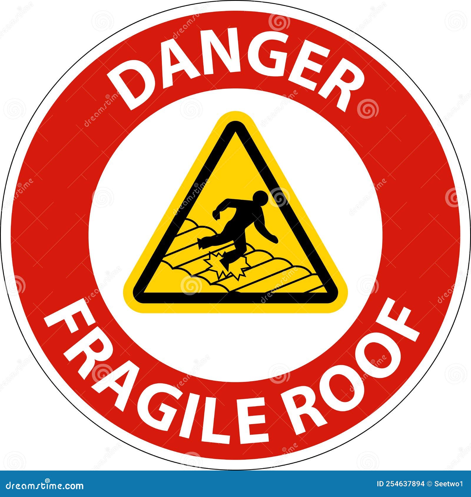 Danger Fragile Roof Sign on White Background Stock Vector ...